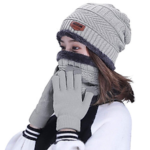 HINDAWI Winter Beanie Hat Scarf Gloves Set for Women Slouchy Snow Knit Skull Cap Infinity Scarves Touch Screen Gloves Mittens