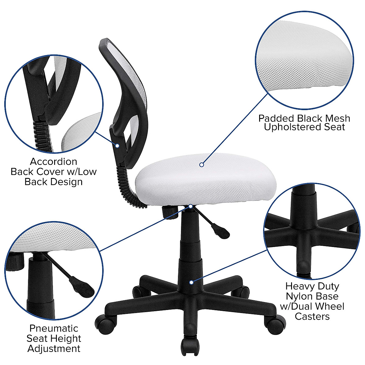 Flash Furniture Neri Low Back White Mesh Swivel Task Office Chair