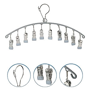 Kichvoe Hat Hangers for Closet Stainless Steel Sock Drying Rack Windproof Clothes Hanger with 10 Clips Space Saving Laundry Drying Rack for Socks Towels Hats Bras Underwear Grey