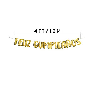 Feliz Cumpleaños Gold Glitter Banner, Spanish Happy Birthday Banner, Fiesta Mexican Themed Birthday Party Decorations
