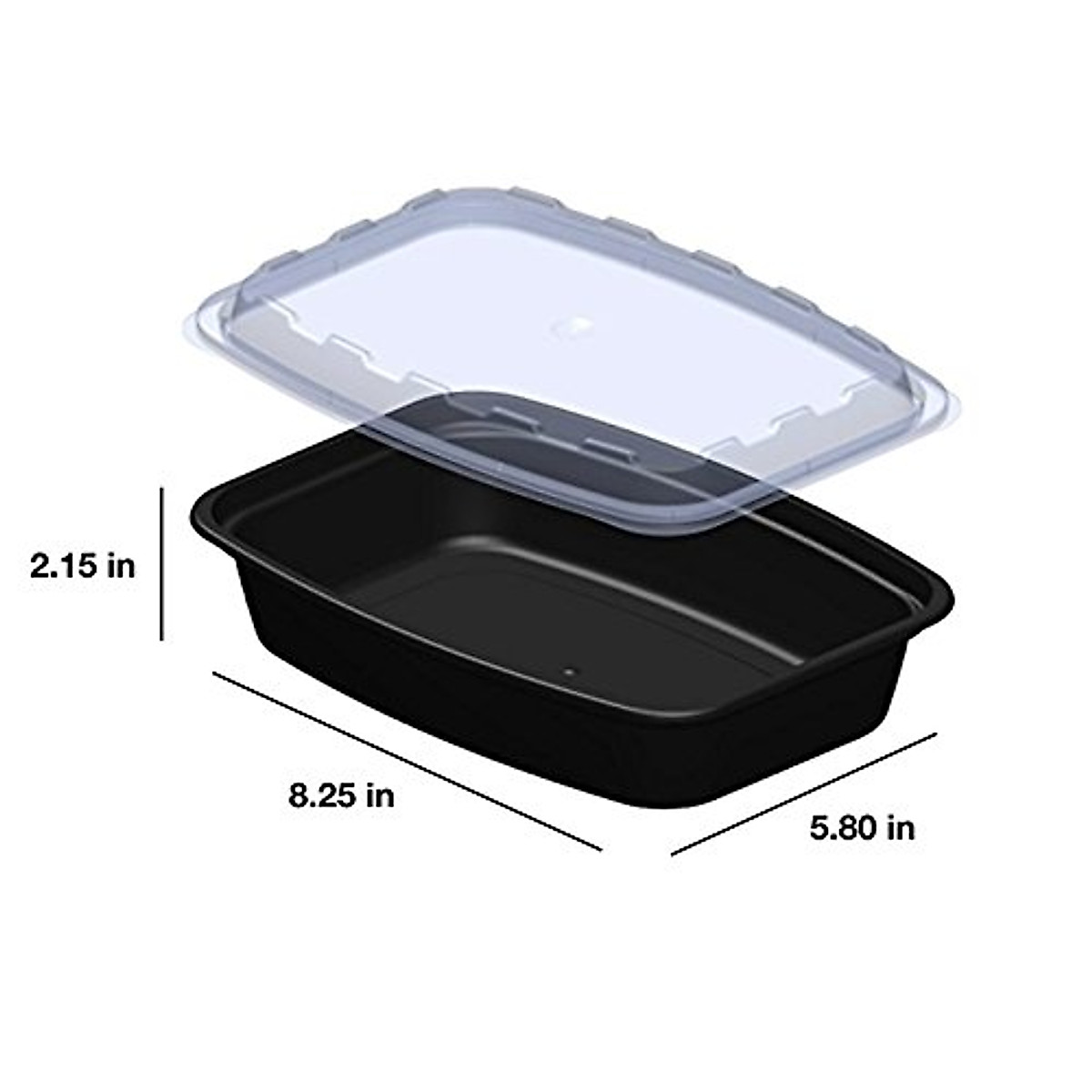 Snap Pak Plastic Food Storage, Meal Prep, Take-Out Delivery Container Rectangular, 25 Count (Pack of 1), Black Base/Clear Lid
