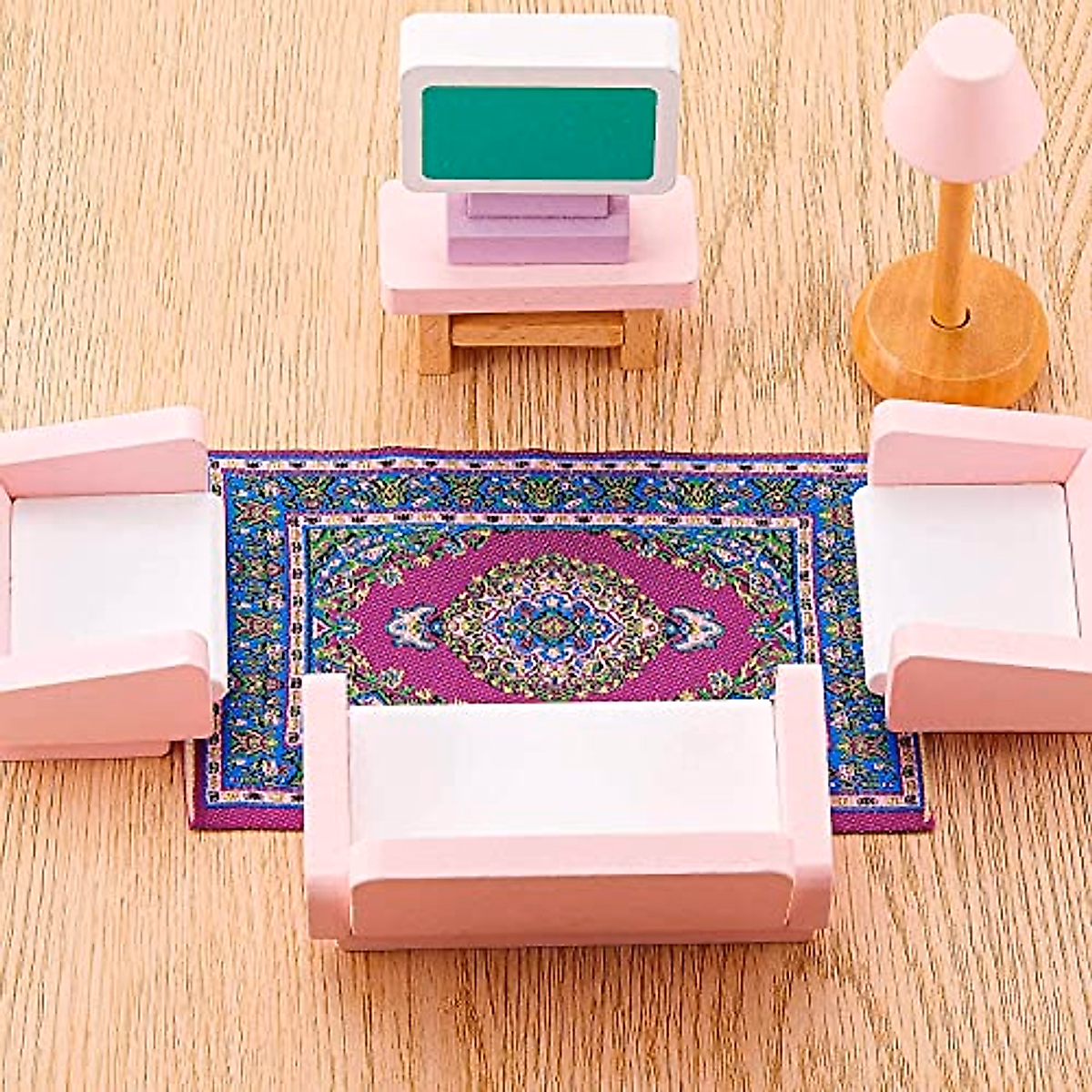3Pcs Dollhouse Decoration Accessories, 1Pc Dollhouse Miniature Children Bedroom Furniture Bunk Bed with Ladder and 2Pcs Miniature Carpet Turkey Rugs for Kids Gift (A)