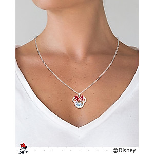 Disney Women and Girls Birthstone Jewelry Minnie Mouse December Light Blue Topaz Cubic Zirconia Shaker Pendant Necklace, Silver Plated, 18+2" Extender