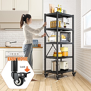REIBII 5-Tier Storage Shelves for Storage Heavy Duty Shelving Unit with Wheels Metal Shelving Adjustable Storage Shelf Load 1160 LBS Pantry Basement Kitchen Bathroom 2PC,23.6" W * 15.7" D * 65.4" H