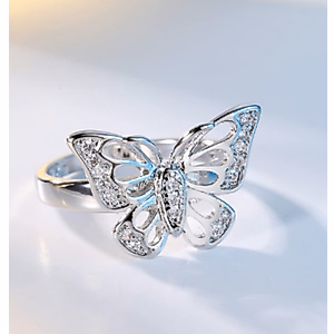 HUKQBUNX 925 Sterling Silver creative women's Zircon hand decoration Animal Butterfly small crystal small diamond women's fresh ring size 6-10 (Size 9)