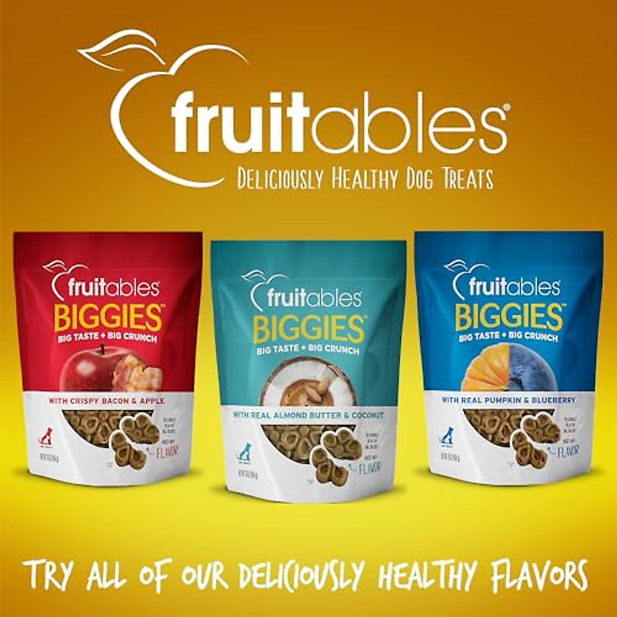 Fruitables Biggies Dog Biscuits – Crunchy Dog Biscuits Made with Pumpkin – Healthy Dog Treats Packed with Real Fruit Flavor – Free of Wheat, Corn and Soy – Peanut Butter & Banana – 16 oz