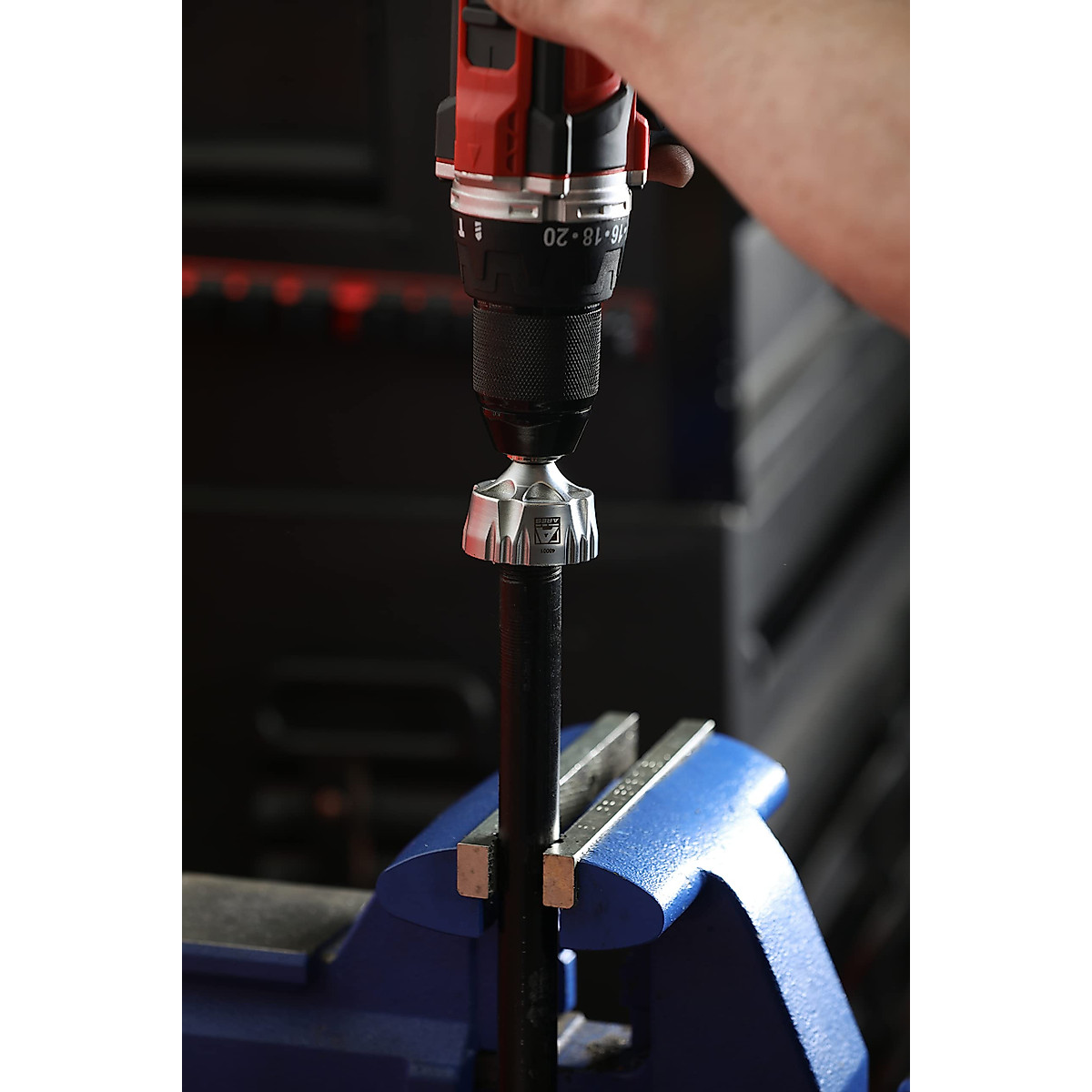 ARES 48001 – External Rotary Deburring & Chamfer Tool (13-36mm) – 3/8-Inch Shank for Use with Drill or Hex Driver - Clean and Repair Threaded Fasteners, Studs, and Bolts
