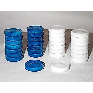Quality Stone Backgammon Pieces, Replacement Backgammon Chips or Checkers - Blue and White, 1.25 Inch