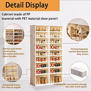 9-Tier Foldable Shoe Rack Organizer for Closet with Wheels, 36-40 Pairs Collapsible Shoe Storage Cabinet with Lids and Magnetic Clear Door, Large Capacity Stackable Shoes Boxes Shelf for Entryway