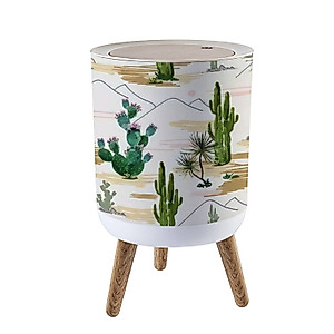 Small Trash Can with Lid Beautiful seamless floral summer tropical with cactuses succulents Round Recycle Bin Press Top Dog Proof Wastebasket for Kitchen Bathroom Bedroom Office 7L/1.8 Gallon