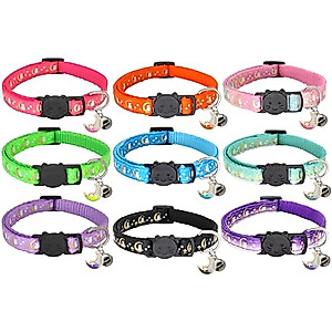 Giecooh 2 Pack Breakaway Cat Collar with Bells,Adjustable Moon and Star Kitten Safety Collars for Boys & Girls,Purple+Teal