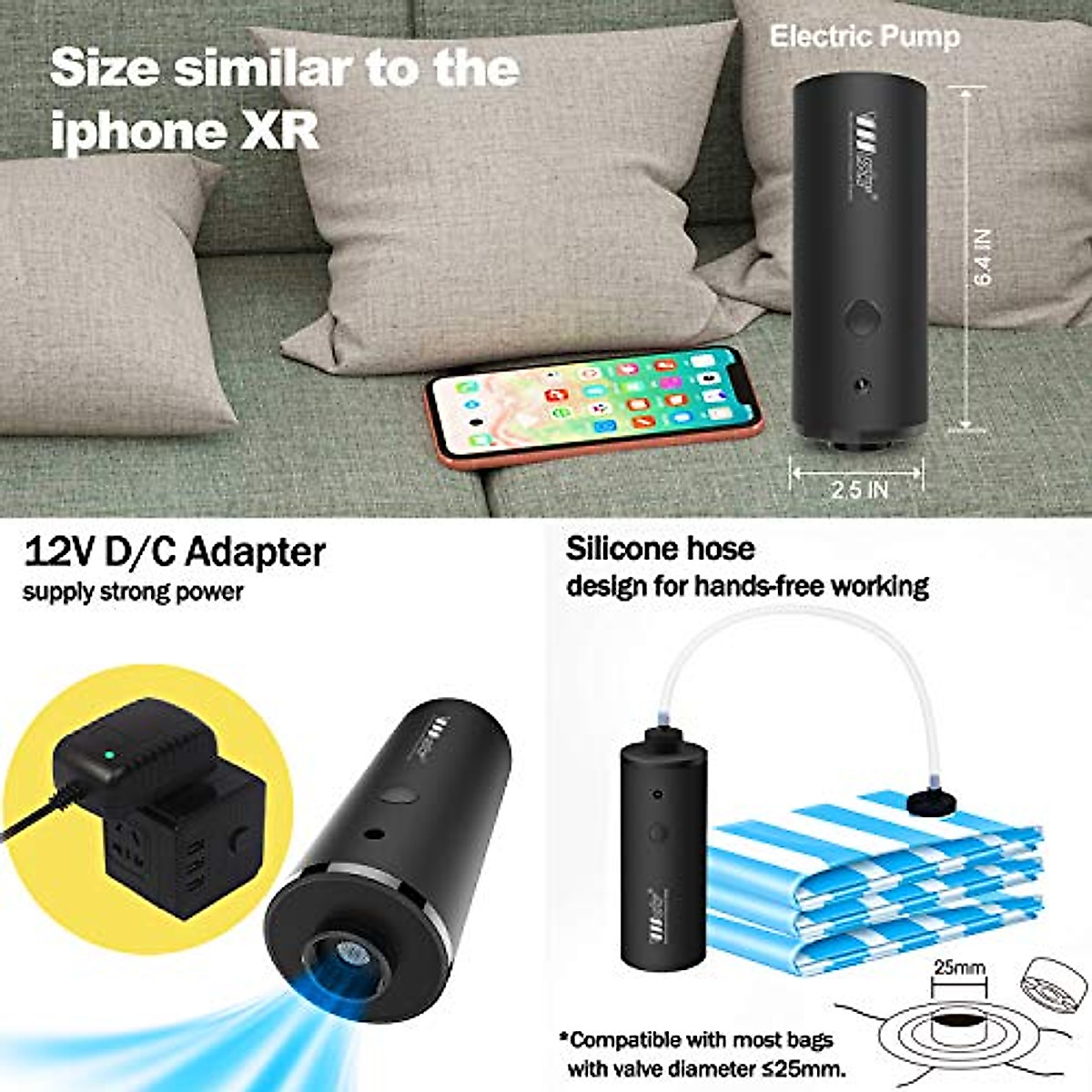 VMSTR Travel Vacuum Storage Bags with Electric Pump, Medium Small Space Saver Bags for Travel and Home Use