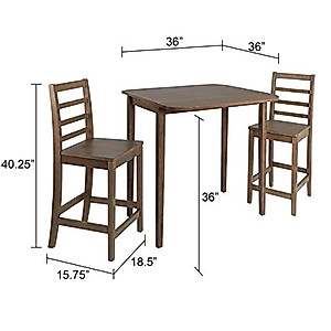Silverwood Bennett Walnut Drop Leaf Pub Table and Chairs Set, Walnut, Light Gray, 3 Piece