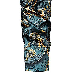 ZEROYAA Men's Hipster Design Silk Like Satin Button Up Paisley Dress Shirt for Party Prom ZLCL31-101-Teal Medium