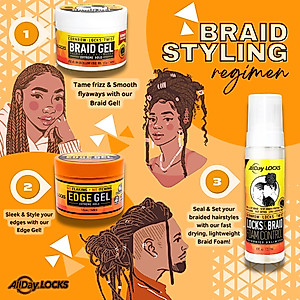 AllDay Locks Braid Foam | Long Lasting Mousse for Style & Shine | No Frizz or Fraying | Moisturizes & Seals Braids, Locks, Twists, Cornrows | 8 oz