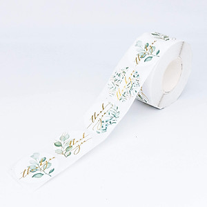 Gooji Thank You Stickers – 500Pcs Roll Greenery Gold Foil Thank You Stamp – 1.5 Inch Thank You Stickers for Packaging – 4 Designs – Ideal for Wedding and Party Favors, Envelopes, Boutiques