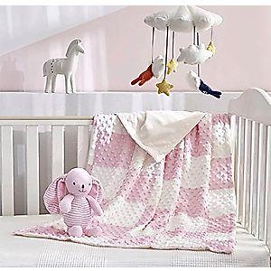 Newborn Blanket & Bunny Girl Gift Set, Ultra Soft and Cuddly, Pretty in Pink, Baby Plush Polka dot, (Pink) This Could be The Baby's Best Friend for a Lift time.