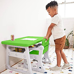 ECR4Kids Toddler Plus Desk and Chair, Kids Furniture, Grassy Green/Light Grey