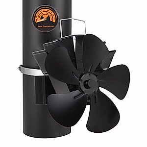 gohantee 5 Blades Stove Fan Heat Powered Fireplace Fan Hanging on Chimney Pipe for Wood Log Burner Fireplace Slient Efficiently Heat Distribution Eco-Friendly with Thermometer
