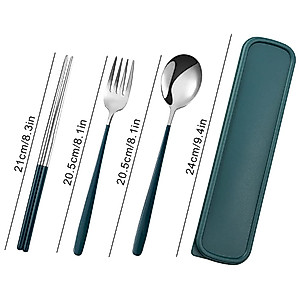 Xihuimay 3pcs Stainless Steel Chopsticks Fork Spoon Set with Travel Case Non-Slip Tabeware Pack Metal Portable Flatware Set Utensils Chinese Japanese Korean for Cooking Eating Dishwasher Safe, Silver