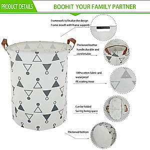 BOOHIT Triangle Kids Tall Fabric Toy Storage Laundry Basket Room Decor Fabric Baby Nursery Cute Hamper Large Collapsible Storage Bin Birthday Halloween Christmas Gift(Grey White Circular Triangle)