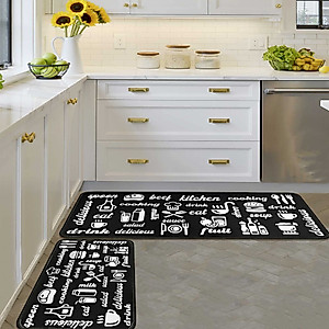 Black Kitchen Rugs Set of 2 - Kitchen Floor Mats Non-Slip Backing - Kitchen Mat Washable Doormat Runner Rug Set for Home Accessories and Decor 17x47.2 and 17x30 inches.