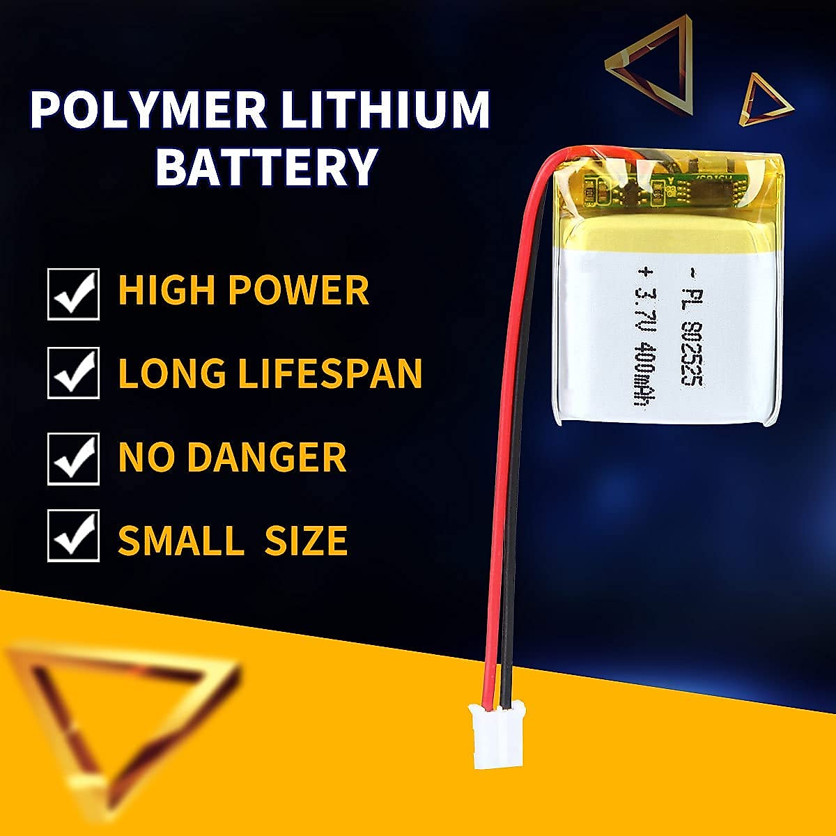 AKZYTUE 3.7V 400mAh 802525 Lipo battery Rechargeable Lithium Polymer ion Battery Pack with PH2.0mm JST Connector