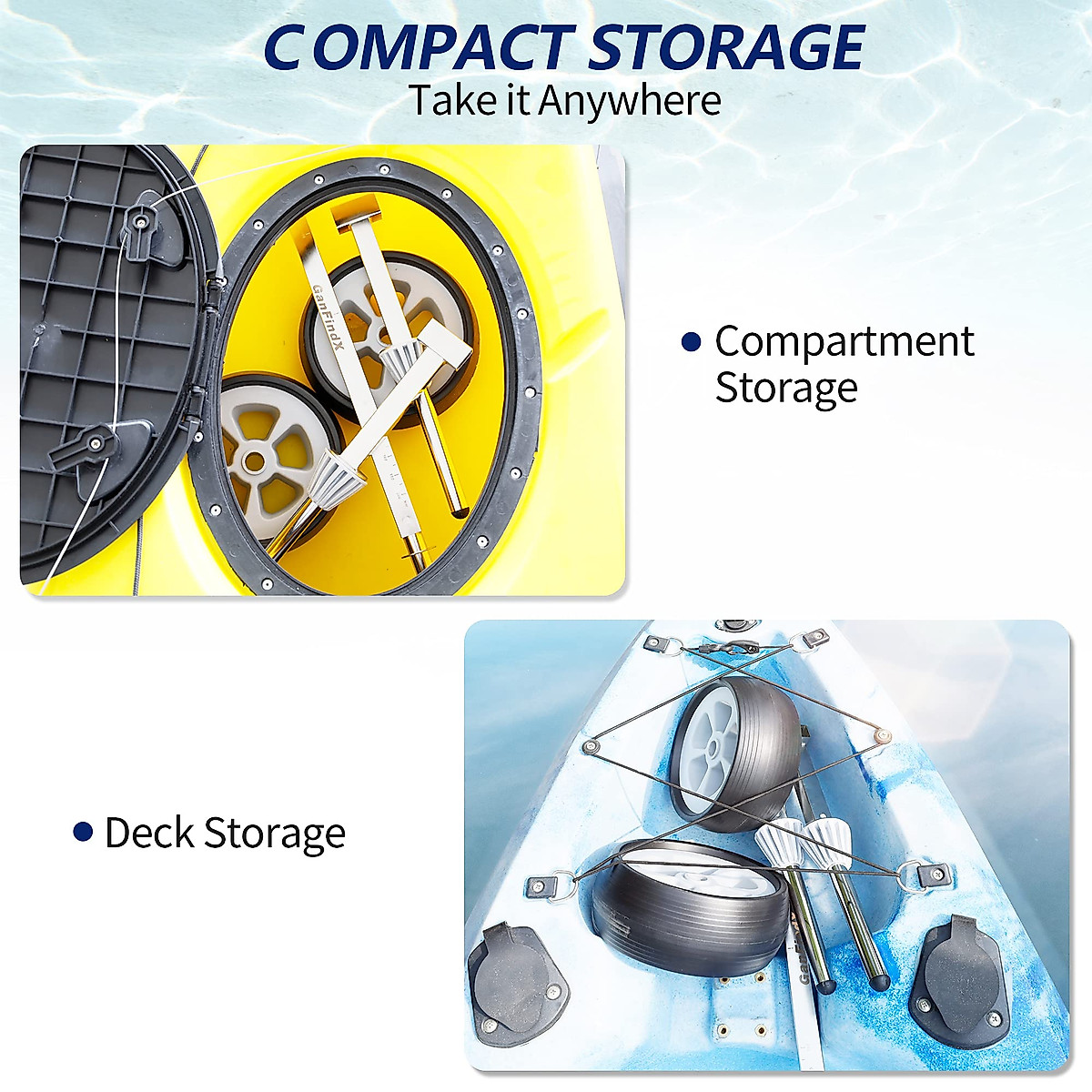 GanFindX Quick-Detachable Stainless Steel Sit on Top Kayak Cart with Puncture-Resistant Wheels Width Adjustable Canoe Trolley, Suitable for Kinds of Kayaks and Canoe with Plug Holes