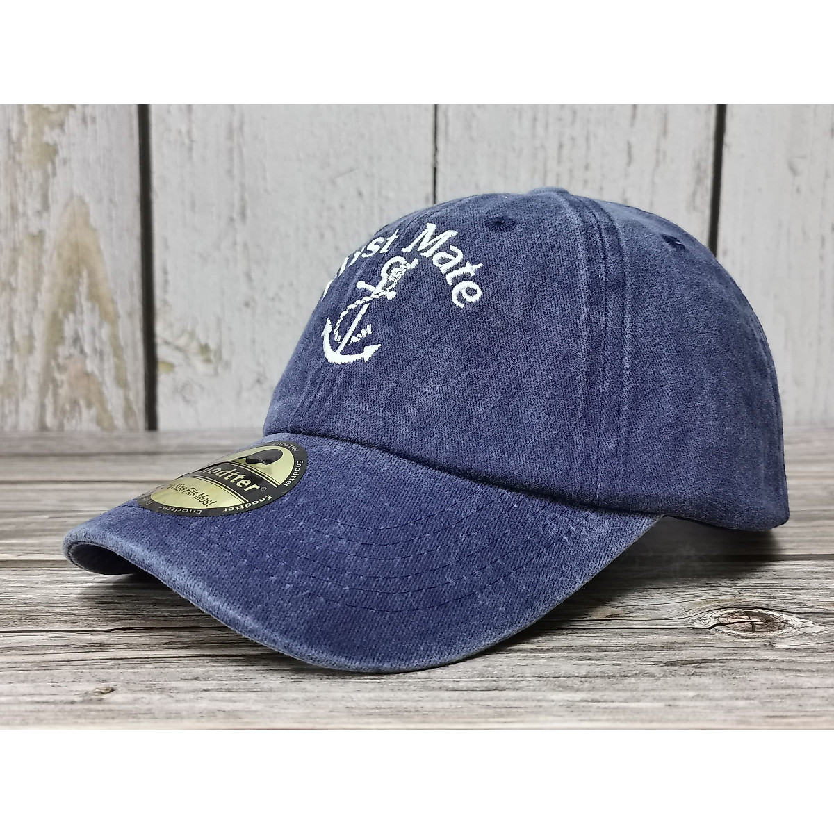 Enodtter First Mate Hat for Men Women, Boating Navy Gift, Embroidered Washed Blue Denim Dad Hat, Adjustable Embroidery Trucker Hats