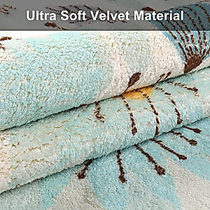 Uphome Round Rug for Bedroom 4' Circle Cute Area Rug with Pom Poms Fringe Floral Plant Washable Throw Rugs Non-Slip Soft Floor Mats for Entryway Laundry Living Room Kids Room Nursery