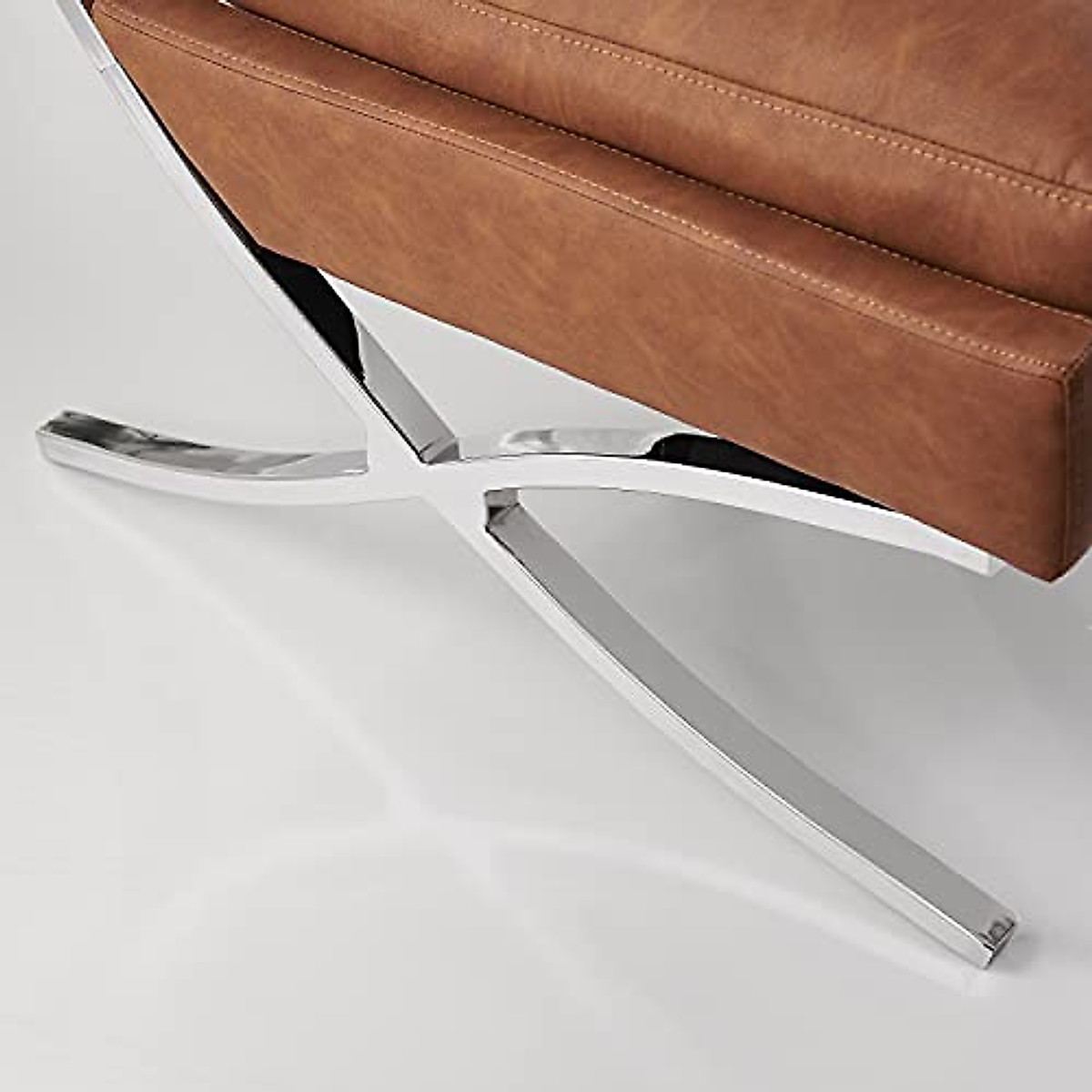 Volans Mid Century Modern Faux Leather Upholstered Armless Desk Chair with Chrome Plated Metal Base, Cognac