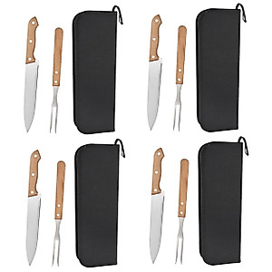 Happyyami 4 Sets barbecue and fork tools cooking grilling cutter brisket slicing stainless steel bbq tools outdoor tableware outdoor bbq fork travel portable wooden handle