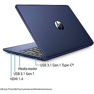 HP Stream 11 Laptop 11.6" Diagonal HD SVA Anti-Glare Display Intel Celeron N4000 Processor 4GB RAM 32GB eMMC USB-C Bluetooth Microsoft 365 for 1 Year Win10 Blue + HDMI Cable