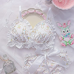 Paloli Women’s Cute Wirefree Lingerie Set, Cinnamoroll Bikini Set Ruffle Trim Bra And Panty - 100% Cotton