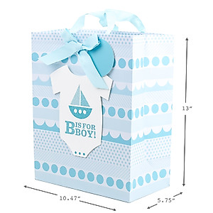 Hallmark 13" Large Gift Bag with Tissue Paper for Baby Showers, New Moms and More (B is for Boy, Blue)