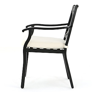 Christopher Knight Home Exuma Outdoor Cast Aluminum Dining Chairs with Water Resistant Cushions, 2-Pcs Set, Black / Ivory