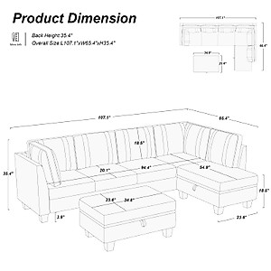 Belffin Velvet Sectional Sofa with Storage Ottoman Cream L Shaped Couch Sofa Convertible L-Shaped Sofa Beige