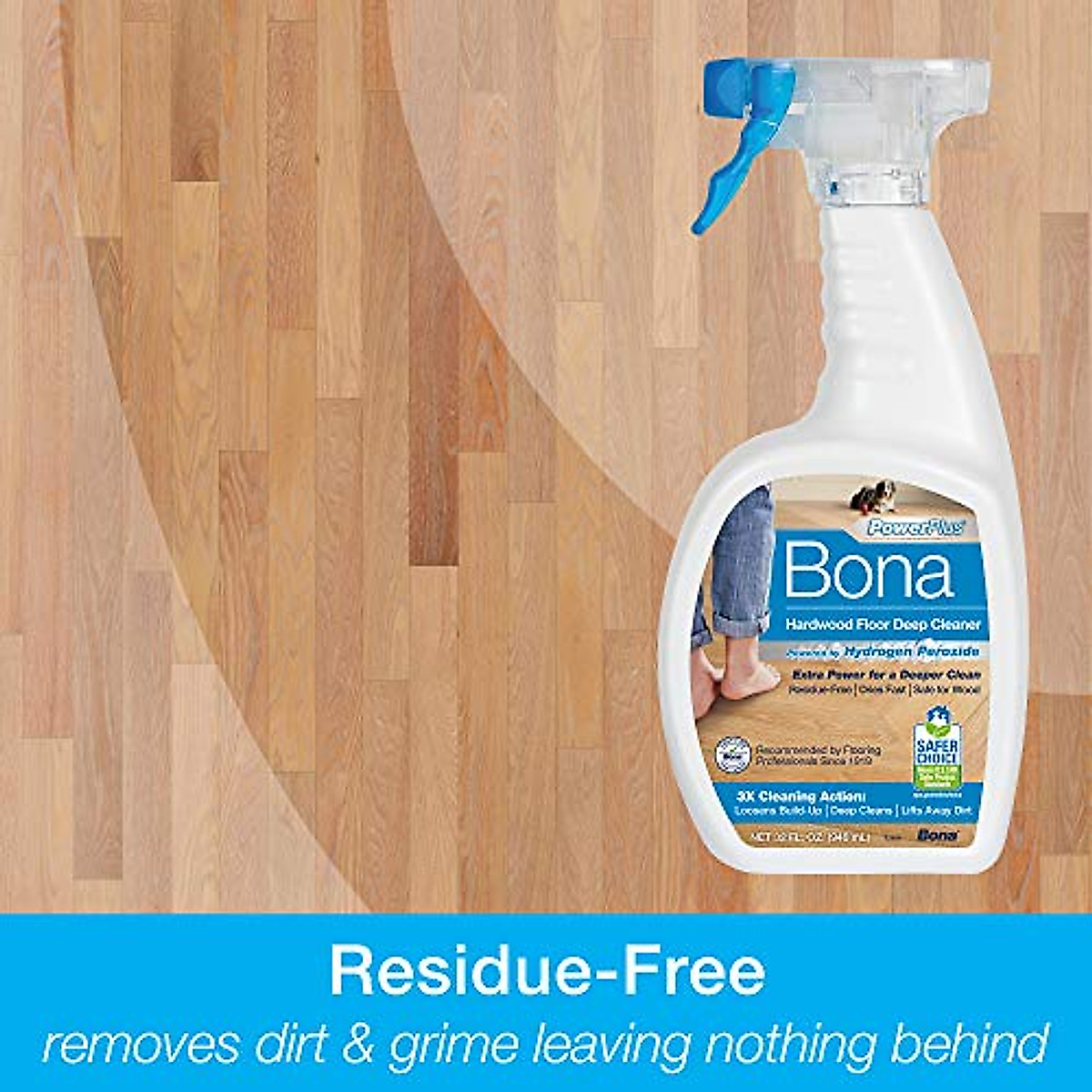 Bona PowerPlus Hardwood Floor Deep Cleaner Spray - 32 fl oz - Refillable - Oxygenated Formula and Residue-Free Floor Cleaning Solution - for Wood Floors