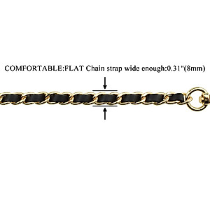 HAHIYO Mini Purse Chain Strap Slim Wide 8mm for LV Length 23.6 inches Extra Thick 4.5mm Black Leather Gold Hardware for Shoulder Cross Body Sling Handbag Wallet Comfortable Flat Metal Strap 1 Pack