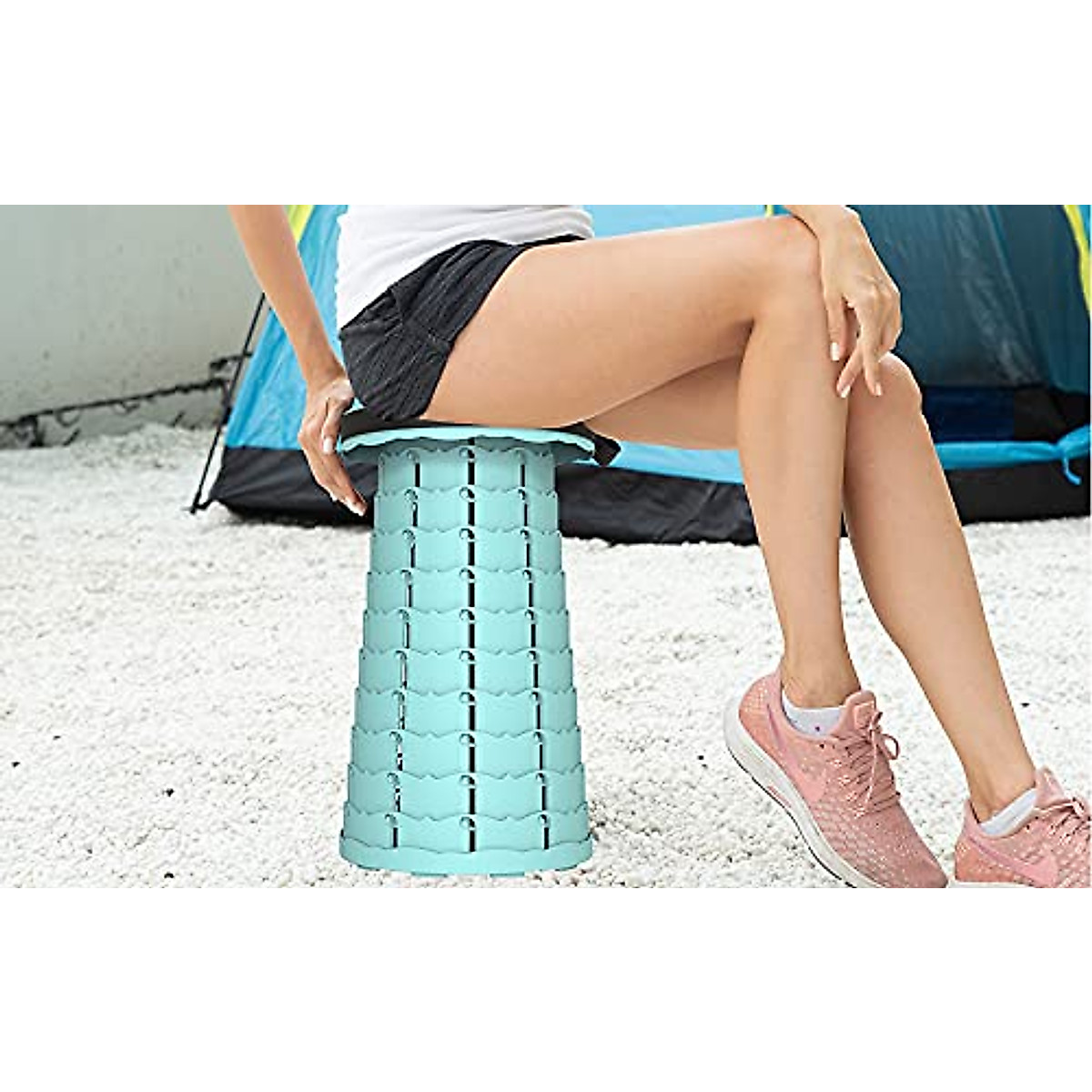 ALEVMOOM Portable Telescoping Stool Collapsible Stool with Cushion & Bag, Retractable Folding Stool for Adults Foldable Seat Sturdy Capacity 440 lbs for Camping Fishing Hiking BBQ