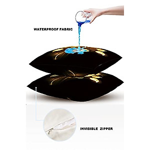 Pack of 2 Outdoor Waterproof Throw Pillow Covers Golden Rose Decorative Garden Cushion Cases for Patio Couch Sofa, Home Decoration 18x18 in