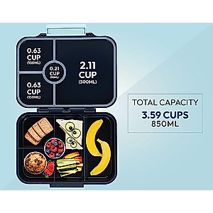 KOMUNURI LeakProof Bento Lunch Box for Kids, 4 or 5 Compartments, Microwave Safe, Dishwasher Safe, BPA Free, Lightweight, Kid Friendly Latch (Deep Blue - Space/Astronaut/Planets)