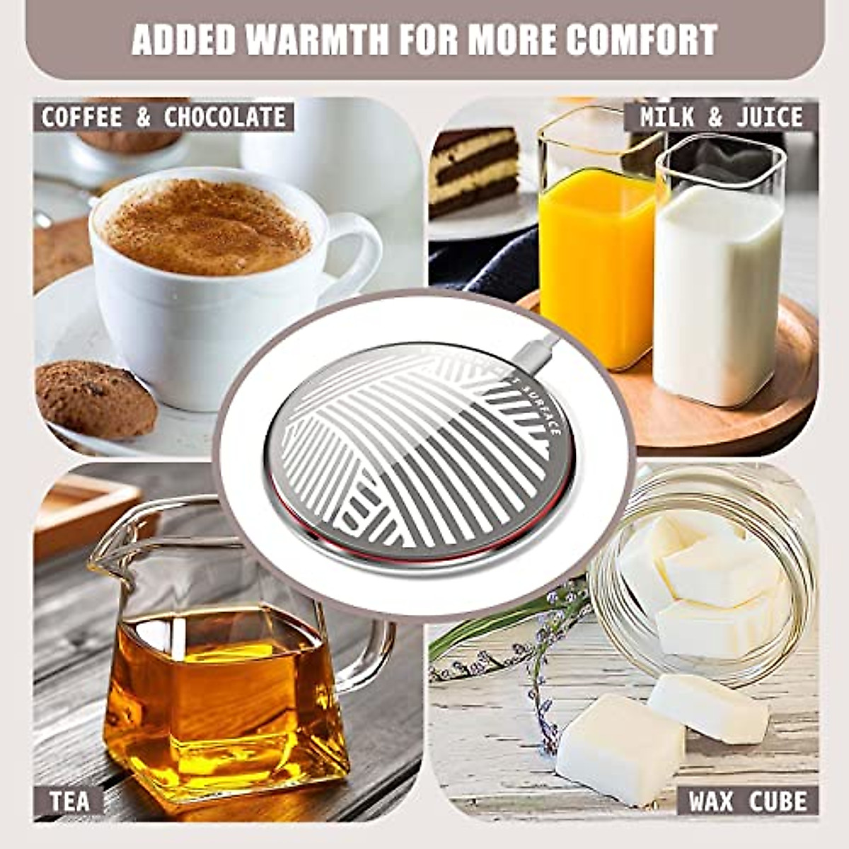 Coffee Mug Warmer, Mug Warmer with 4 Hour Auto Shut Off, 3 Heat Setting Coffee Warmer for Desk, Cup Warmer Powered by USB Candle Warmer Portable Perfect for Travel, Work, Home (Grey)