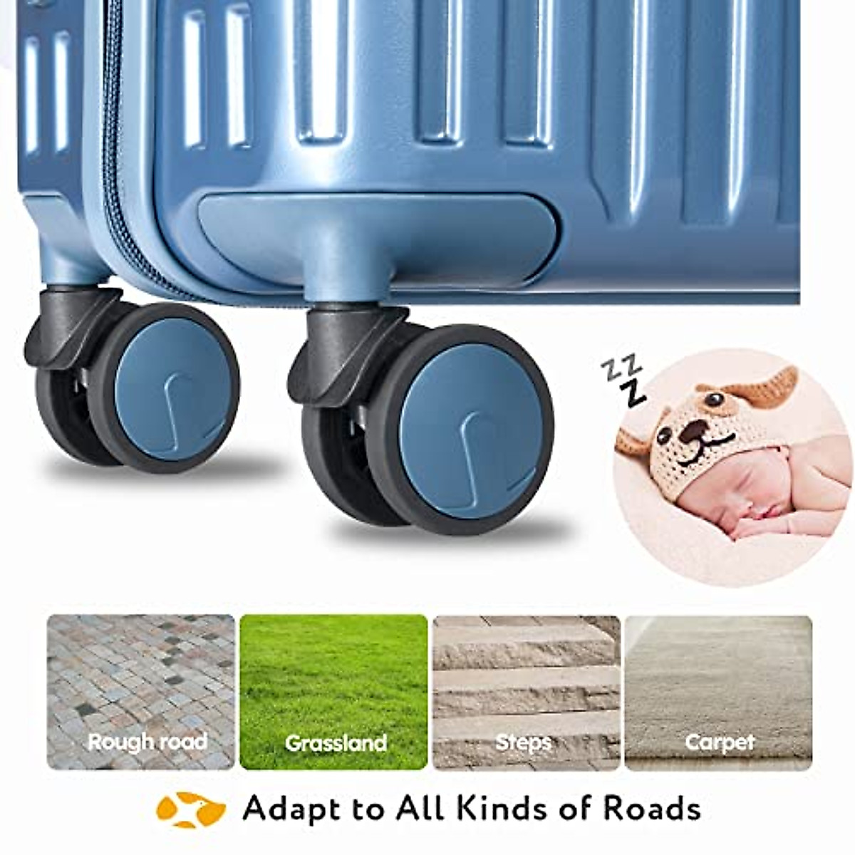 MGOB Luggage Sets Expandable PC Hard Shell Suitcase Durable Lightweight with TSA Lock and Spinner Wheels(3 Piece Luggage Set, Blue)