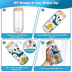 YOUKE OLA 4 Pack Double Wall Glass Cans Blank with Bamboo Lid & Straws, Pre Drilled Beer Can Glass for Snow Globe glitter (Clear 16oz