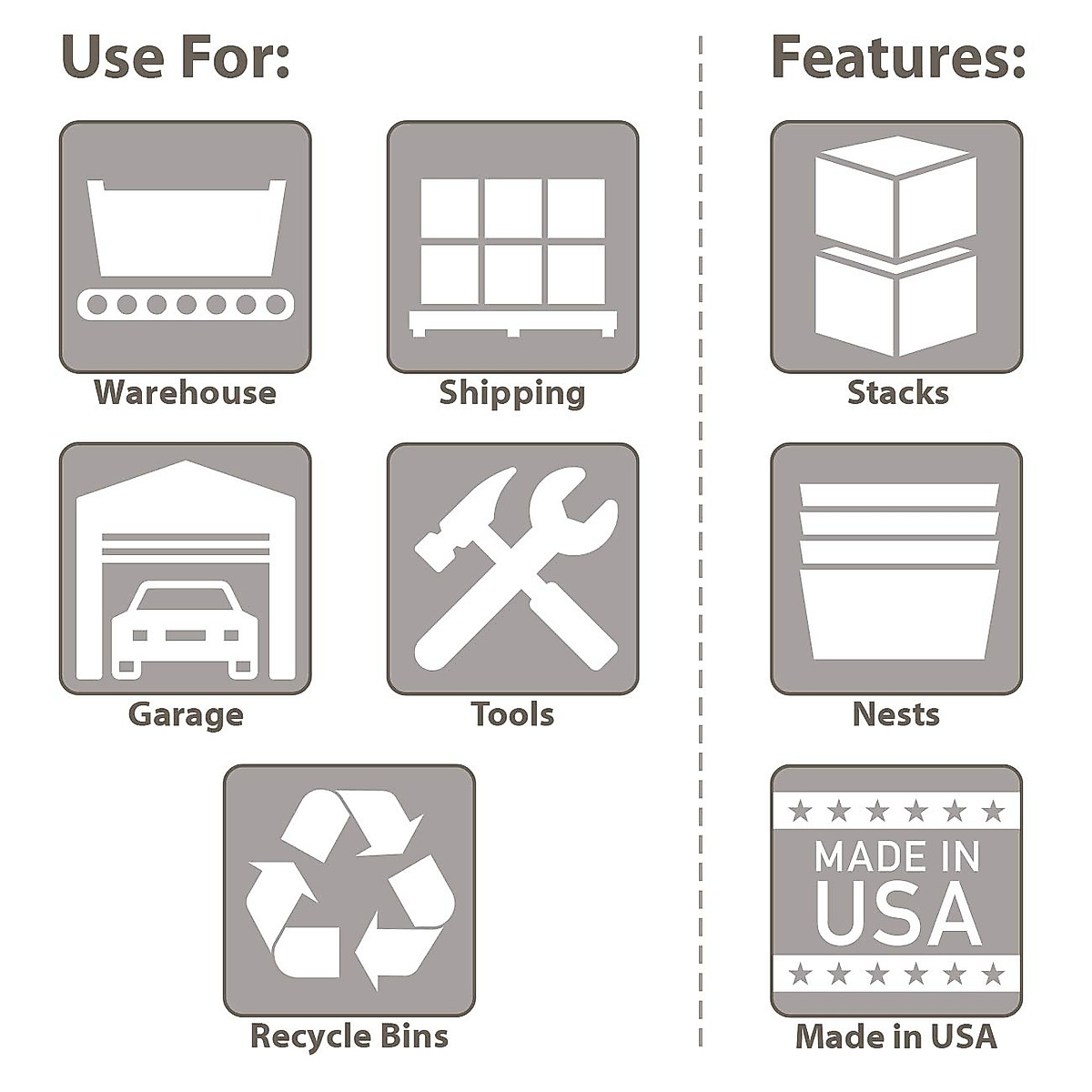 Akro-Mils 35190 Nest and Stack Plastic Storage Container and Distribution Tote, (19-1/2-Inch L x 15-1/2-Inch W x 10-Inch H), Gray, (6-Pack)
