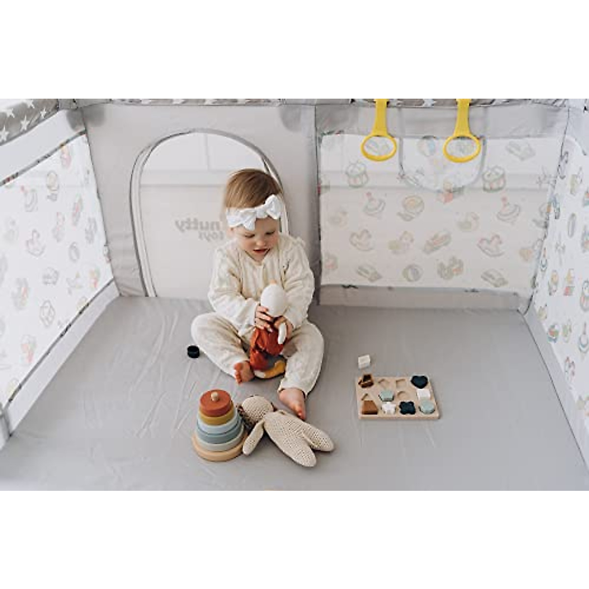 Nutty Toys Baby & Toddler Playpen - Safe & Sturdy Design | Extra Cushioning, Pull Rings, Large Pocket & Carry Bag | Fast Assembly 50x50 Big Play Pens for Babies and Toddlers, Large Area Kids Play Yard