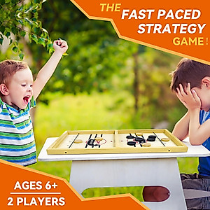 BAKAM Super Fast Sling Puck Game, Portable Table Hockey Game for Kids and Adults, Tabletop Slingshot Games Toys for Boys and Girls, Desktop Sport Board Game for Family Game Night Fun (Large Winner)