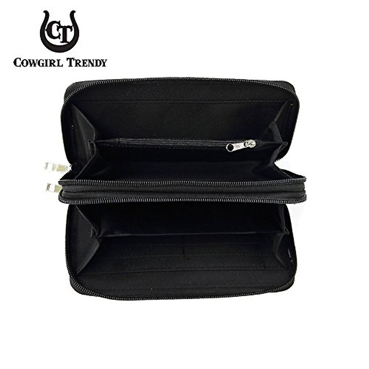 Sugar Skull Western Cross Clutch Wallet Day of the Dead Wristlet Purse Calavera (Black)