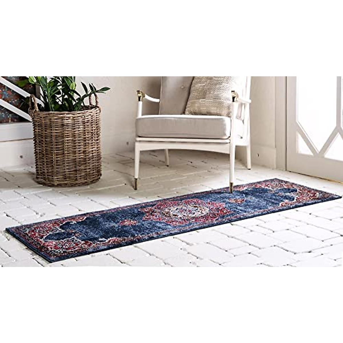 Unique Loom Utopia Collection Traditional Classic Vintage Inspired Area Rug with Warm Hues, 2' x 6' 1" Runner, Dark Blue/Beige